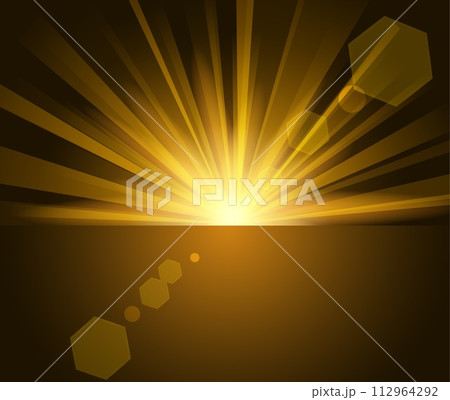 Golden Rays Rising From Horizon In Light...のイラスト素材 [112964292] - PIXTA