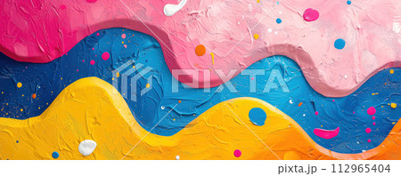 Panoramic childish abstract art as background....のイラスト素材 [112965404 ...