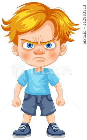 Angry Little Boy Standing Firmのイラスト素材 [112983513] - PIXTA
