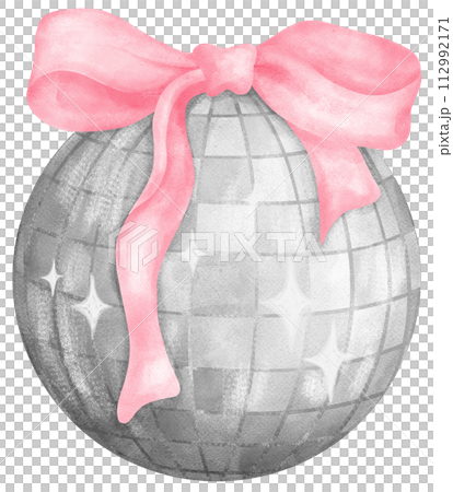 Coquette Disco ball with pink ribbon bow...のイラスト素材 [112992171] - PIXTA