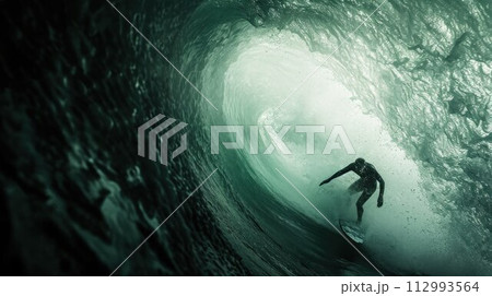 Surfer Surfing Inside Blue Surfer tube rides...のイラスト素材 [112993564] - PIXTA