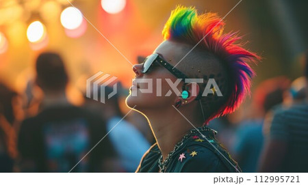 Girl punk rock musician with bright makeup and...のイラスト素材 [112995721 ...