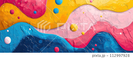 Panoramic childish abstract art as background....のイラスト素材 [112997928 ...