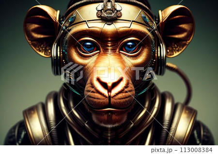 Portrait of high-tech monkey made out of metal...のイラスト素材 [113008384 ...