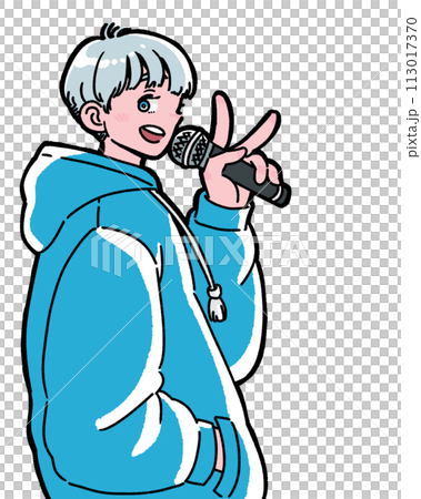 A boy playing peace with a microphone - Stock Illustration [113017370 ...