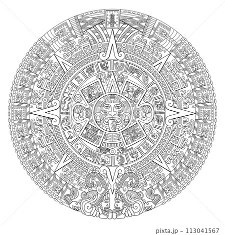 Aztec Sun Stone. At the center of the disc...のイラスト素材 [113041567] - PIXTA