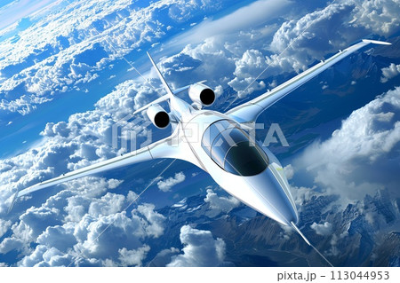 White Jet Flying Through Cloudy Blue Skyのイラスト素材 [113044953] - PIXTA