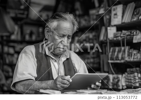 Male gift shop owner with digital tabletのイラスト素材 [113053772] - PIXTA