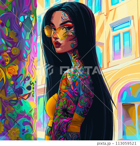 Portrait of a beautiful girl with bright body...のイラスト素材 [113059521] - PIXTA