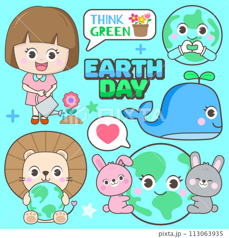 World Earth Day Cute Hand Drawn Ecology...のイラスト素材 [113063935] - PIXTA