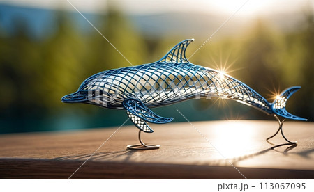 dolphin bent wire figure on blurred backdrop,...のイラスト素材 [113067095] - PIXTA