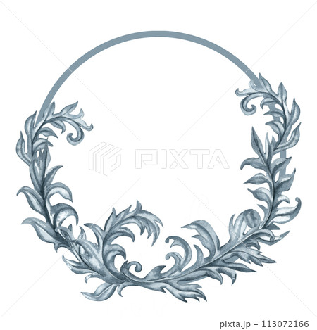Watercolor monochrome gray round frame of...のイラスト素材 [113072166] - PIXTA