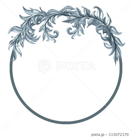 Watercolor monochrome gray round frame of...のイラスト素材 [113072170] - PIXTA
