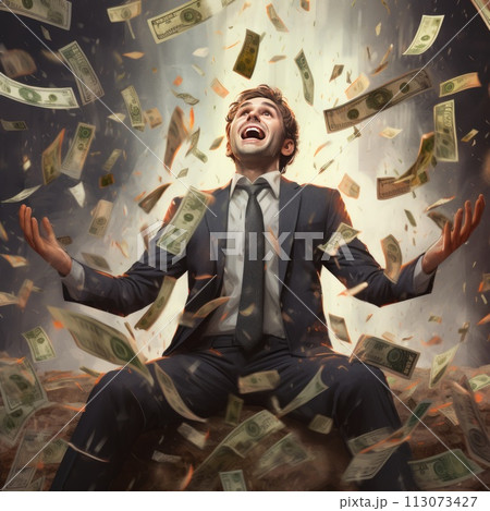 Happy young businessman throwing up moneyのイラスト素材 [113073427] - PIXTA