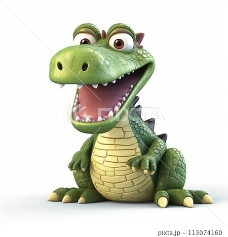 Cartoon alligator is depicted sitting on ground...のイラスト素材 [113074160 ...