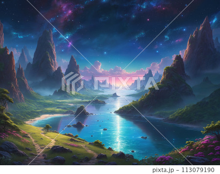 A beautiful colorful fantasy landscape.のイラスト素材 [113079190] - PIXTA