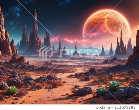 A beautiful space landscape with planet and...のイラスト素材 [113079195] - PIXTA