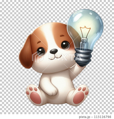 dog holding a light bulb clipart watercolorのイラスト素材 [113116798] - PIXTA