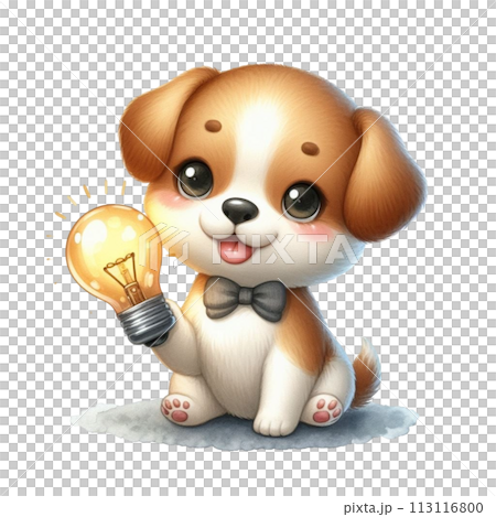 dog holding a light bulb clipart watercolorのイラスト素材 [113116800] - PIXTA
