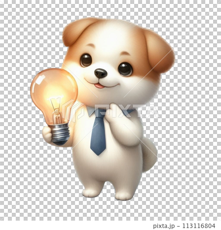dog holding a light bulb clipart watercolorのイラスト素材 [113116804] - PIXTA