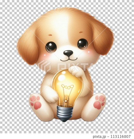 dog holding a light bulb clipart watercolorのイラスト素材 [113116807] - PIXTA