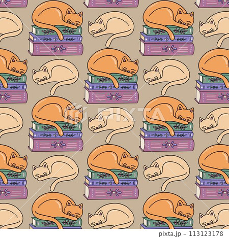Seamless pattern lazy cat, vector illustrationのイラスト素材 [113123178] - PIXTA