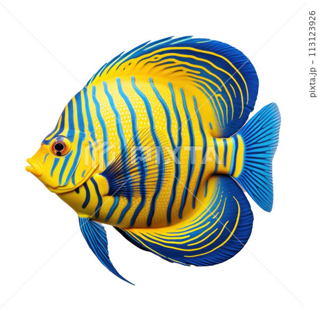 a blue and yellow discus fish isolatedのイラスト素材 [113123926] - PIXTA