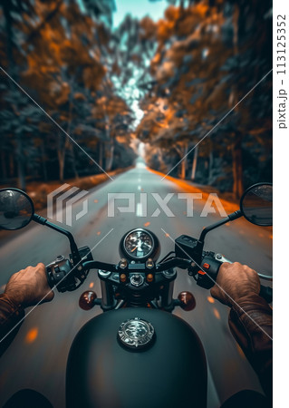 Closeup of two hands on motorcycle handlebars,...のイラスト素材 [113125352 ...