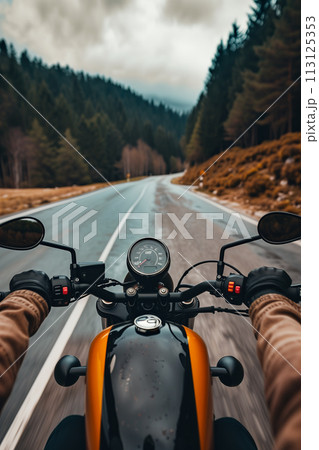 Closeup of two hands on motorcycle handlebars,...のイラスト素材 [113125353 ...