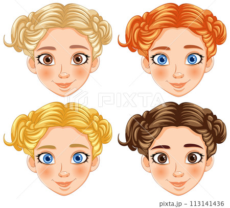 Variety of Cartoon Female Facesのイラスト素材 [113141436] - PIXTA