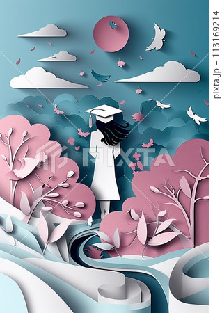 Graduation celebration vector paper cut...のイラスト素材 [113169214] - PIXTA