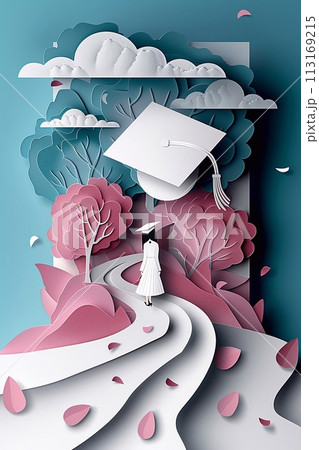 Graduation celebration vector paper cut...のイラスト素材 [113169215] - PIXTA