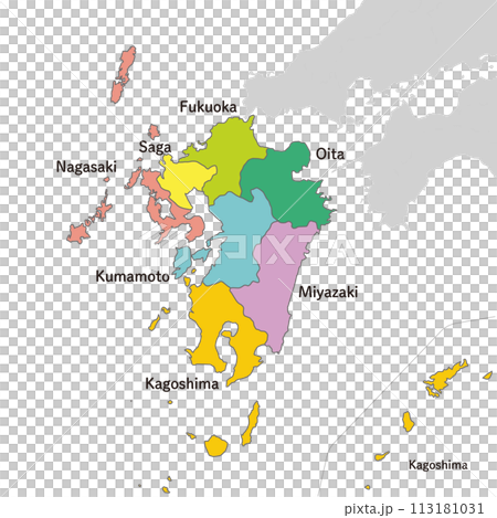 Kyushu region, colorful map of the Kyushu... - Stock Illustration ...