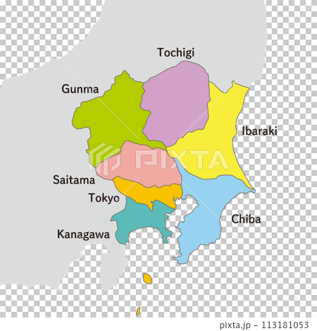 Kanto region, colorful map of the Kanto region,... - Stock Illustration ...