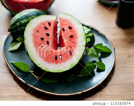 Detailed realistic watermelon cozy neutral...のイラスト素材 [113183874] - PIXTA