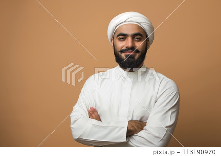 portrait of an islamic man on beige backgroundのイラスト素材 [113190970] - PIXTA