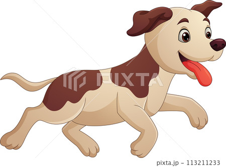 Happy cartoon dog running isolated on white...のイラスト素材 [113211233] - PIXTA