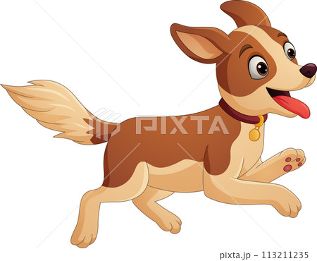 Happy cartoon dog running isolated on white...のイラスト素材 [113211235] - PIXTA