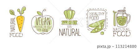 Vegan Natural Raw Food Sticker and Label Vector...のイラスト素材 [113214880 ...