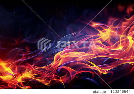 Intense fire against black background. Abstract...のイラスト素材 [113246644 ...