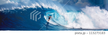 High-energy surfer performing a radical...のイラスト素材 [113273183] - PIXTA