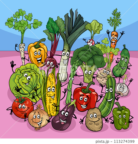 happy cartoon fresh vegetables characters groupのイラスト素材 [113274399] - PIXTA