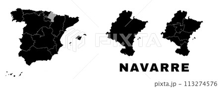 Navarre map, autonomous community in Spain....のイラスト素材 [113274576] - PIXTA