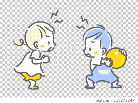 Two children fighting over a toy - simple and... - Stock Illustration ...