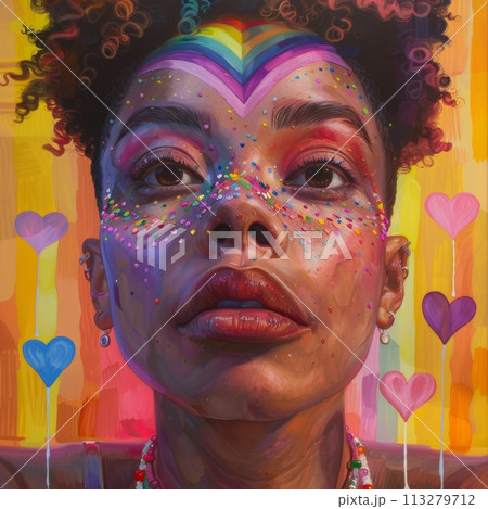 Vibrant LGBTQ Portrait with Colorful Face Paint...のイラスト素材 [113279712 ...