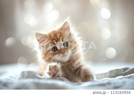 A playful fluffy orange kitten with striking...のイラスト素材 [113283950] - PIXTA