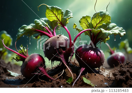 Ripe beets in the remains of the earth, with...のイラスト素材 [113285483] - PIXTA