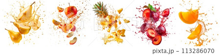 Fruit explosion, slices and splashes of fruit...のイラスト素材 [113286070] - PIXTA