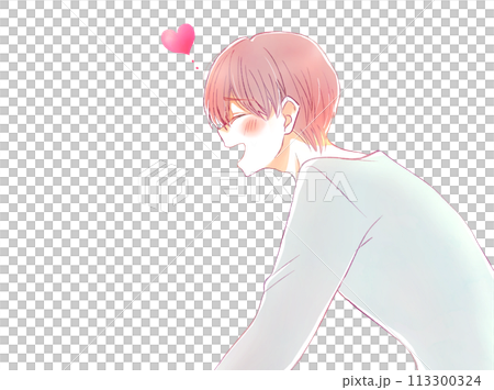 Smiling man, side, heart - Stock Illustration [113300324] - PIXTA