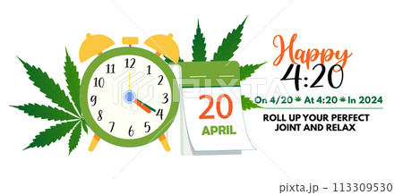 Weed day, 420 concept. Alarm clock showing time...のイラスト素材 [113309530 ...